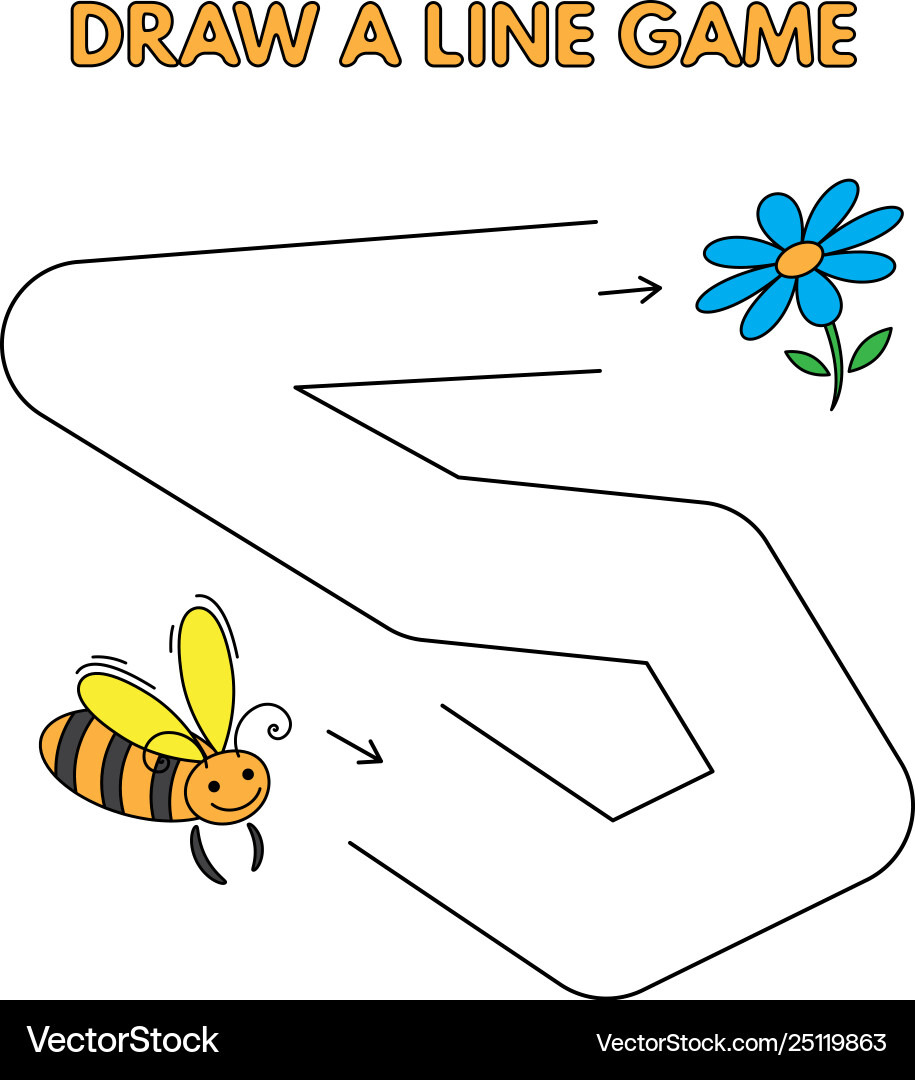 Cartoon bee draw a line game for kids Royalty Free Vector