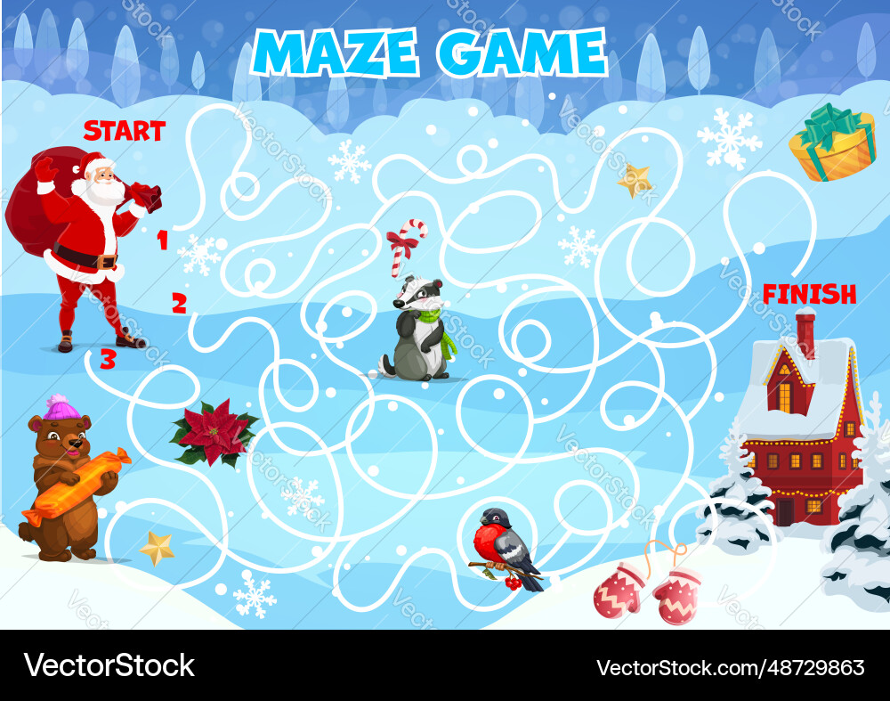 Christmas labyrinth maze kids board game Vector Image