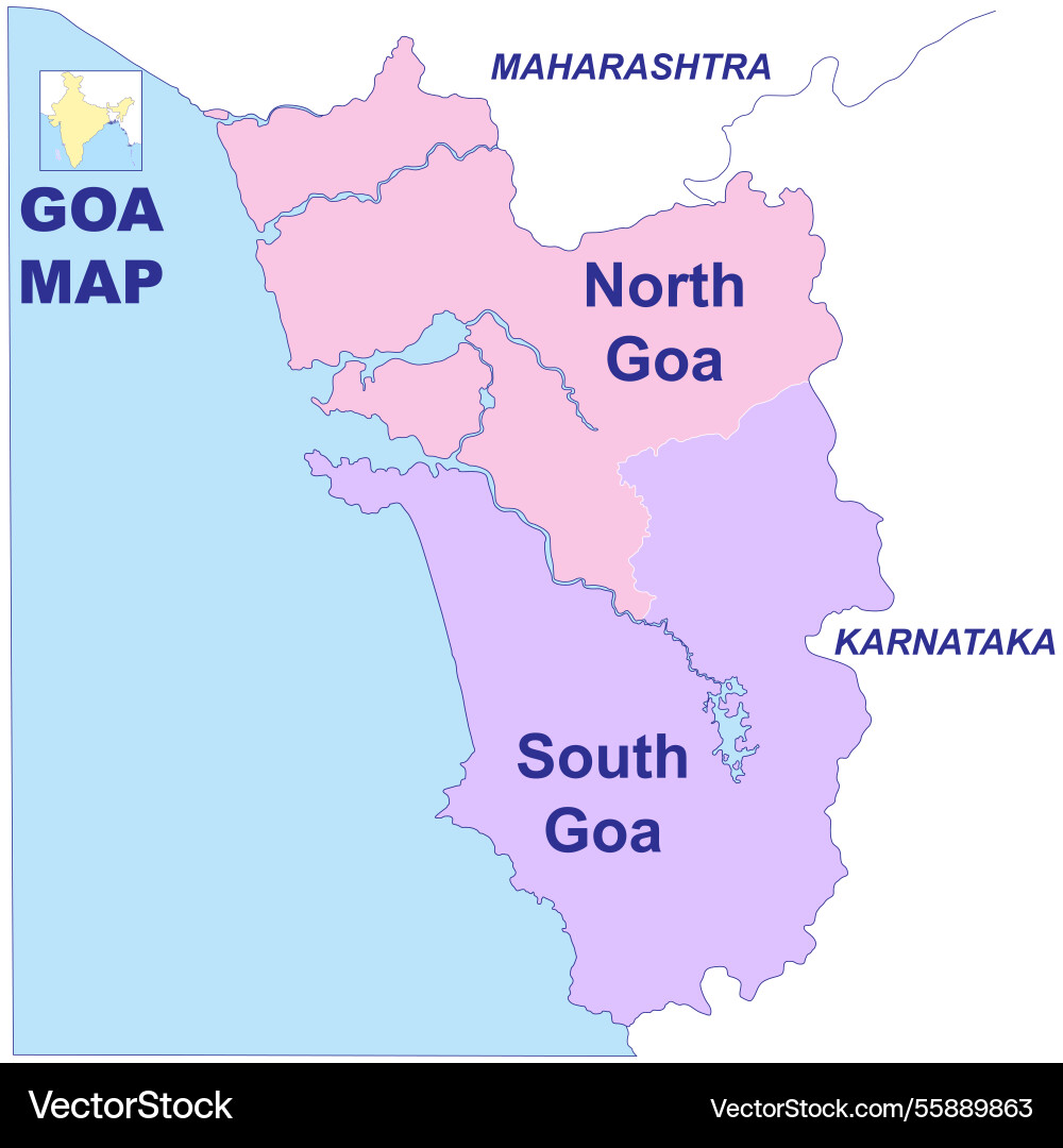 Goa map on white background Royalty Free Vector Image