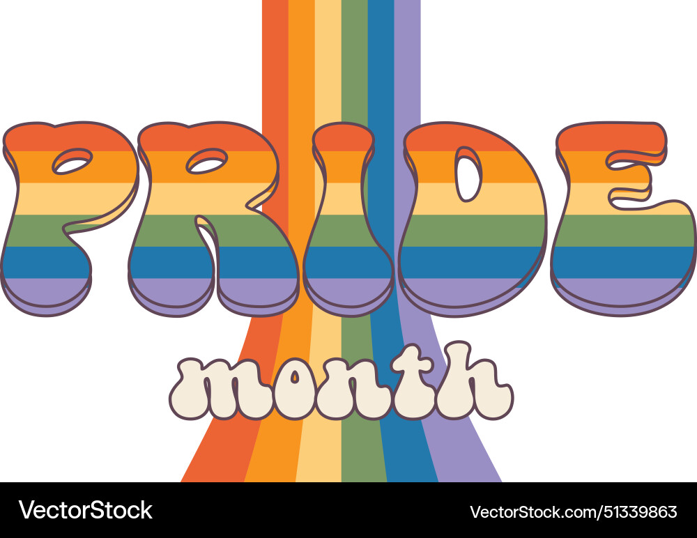 Pride month groovy banner with rainbow and slogan Vector Image