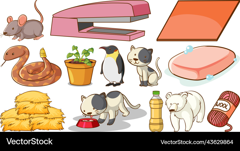 Cute animals and other objects Royalty Free Vector Image