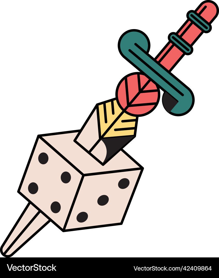 Dice and sword tattoo Royalty Free Vector Image