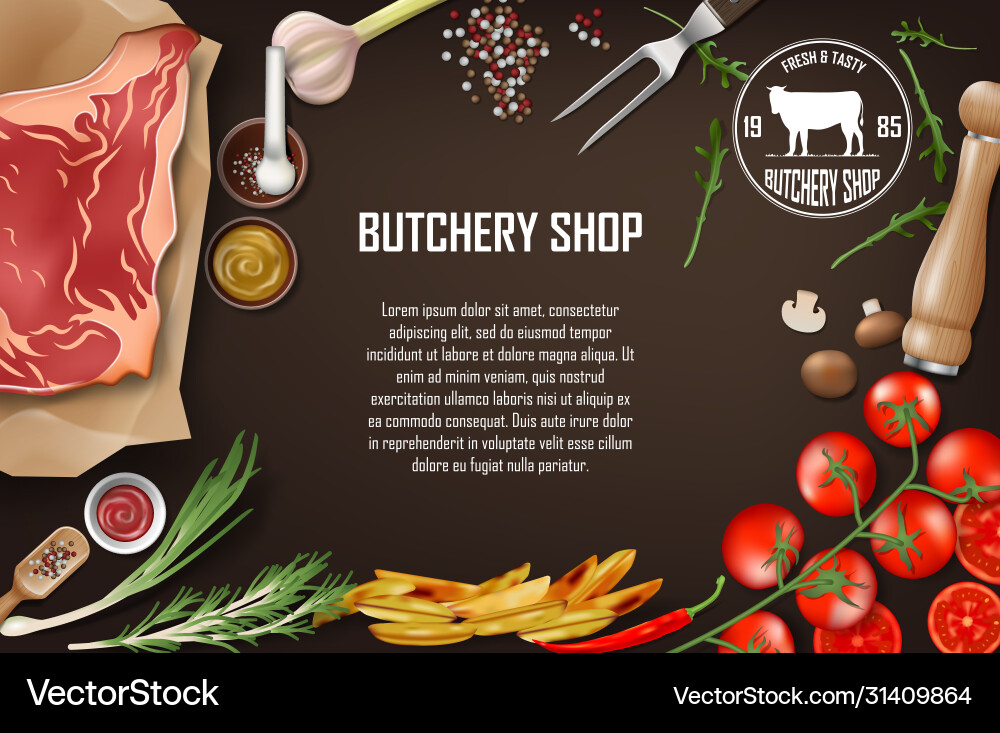 Fresh Meat Butcher Shop Banner Royalty Free Vector Image