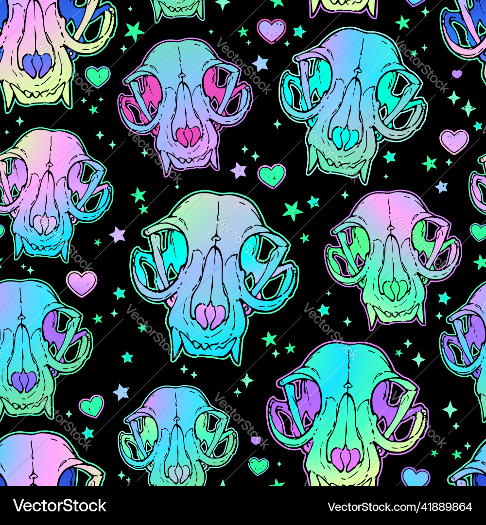 Holographic Skull Seamless Pattern Royalty Free Vector Image
