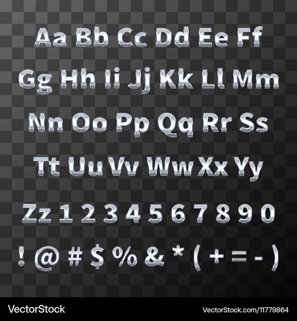 Metallic Chrome Font - Letter and Number Set Vector Image