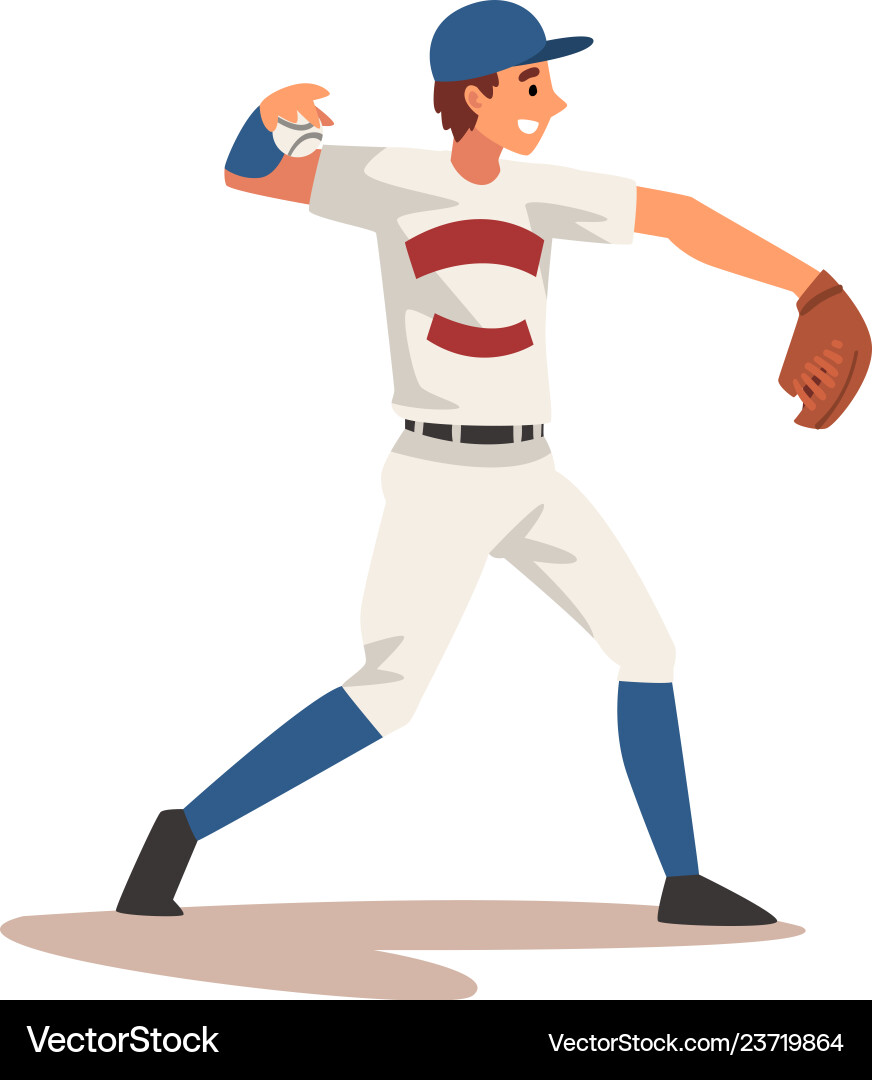 Pitcher throwing ball baseball player character Vector Image
