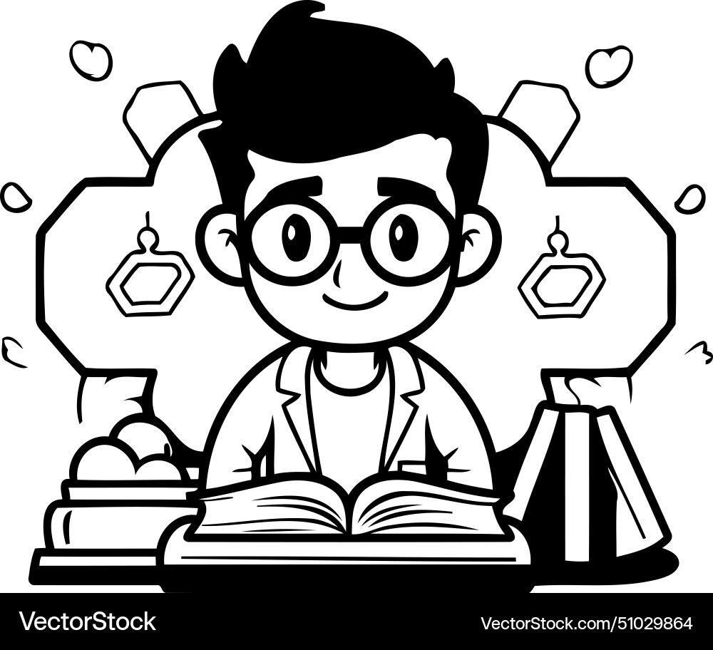 Scientist reading book cartoon mascot character Vector Image