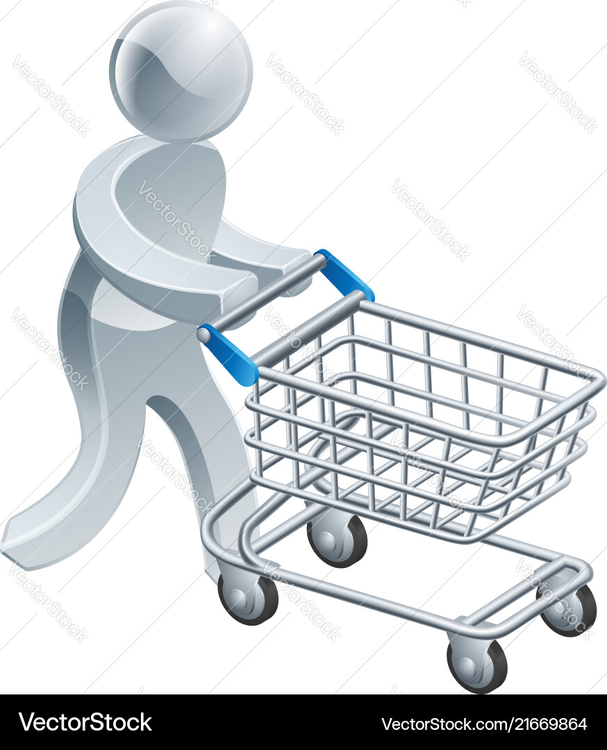 Shopping trolley silver person Royalty Free Vector Image