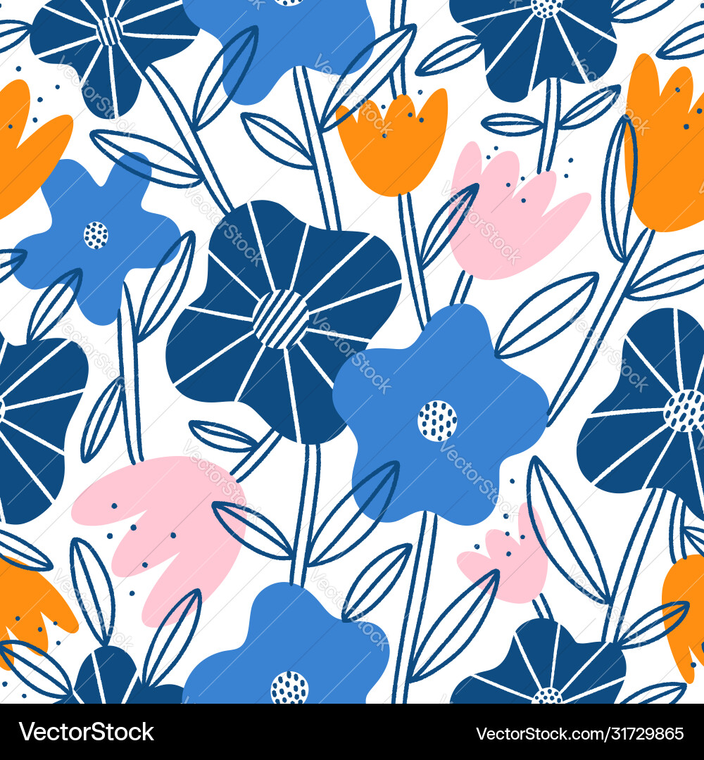 Abstract flower garden seamless pattern Royalty Free Vector