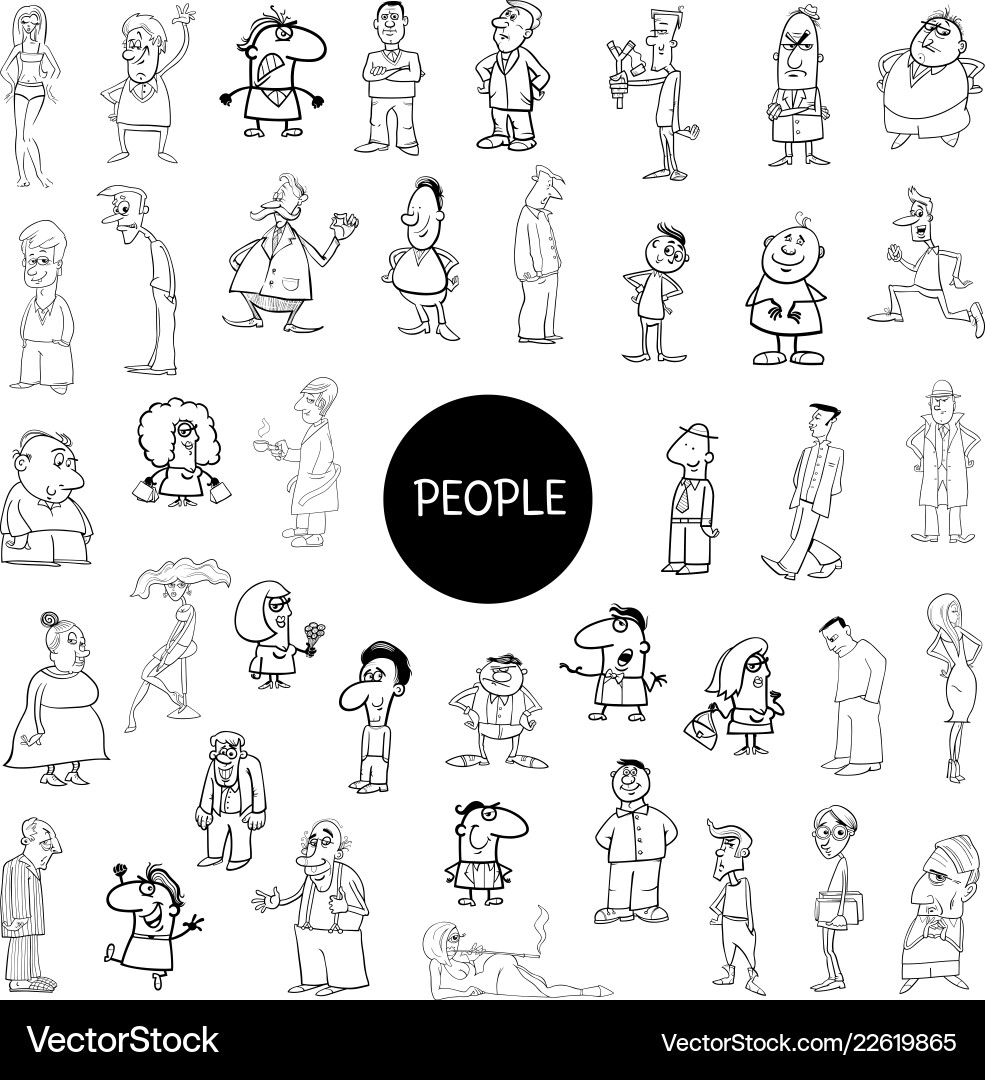 Black & White People Cartoon Set Royalty Free Vector