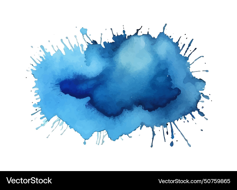 Blue ink watercolor splash paint blob Royalty Free Vector