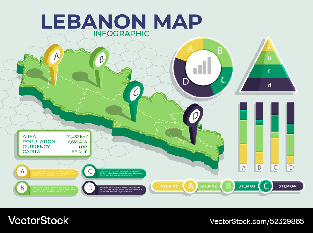 Detailed isometric lebanon map Royalty Free Vector Image