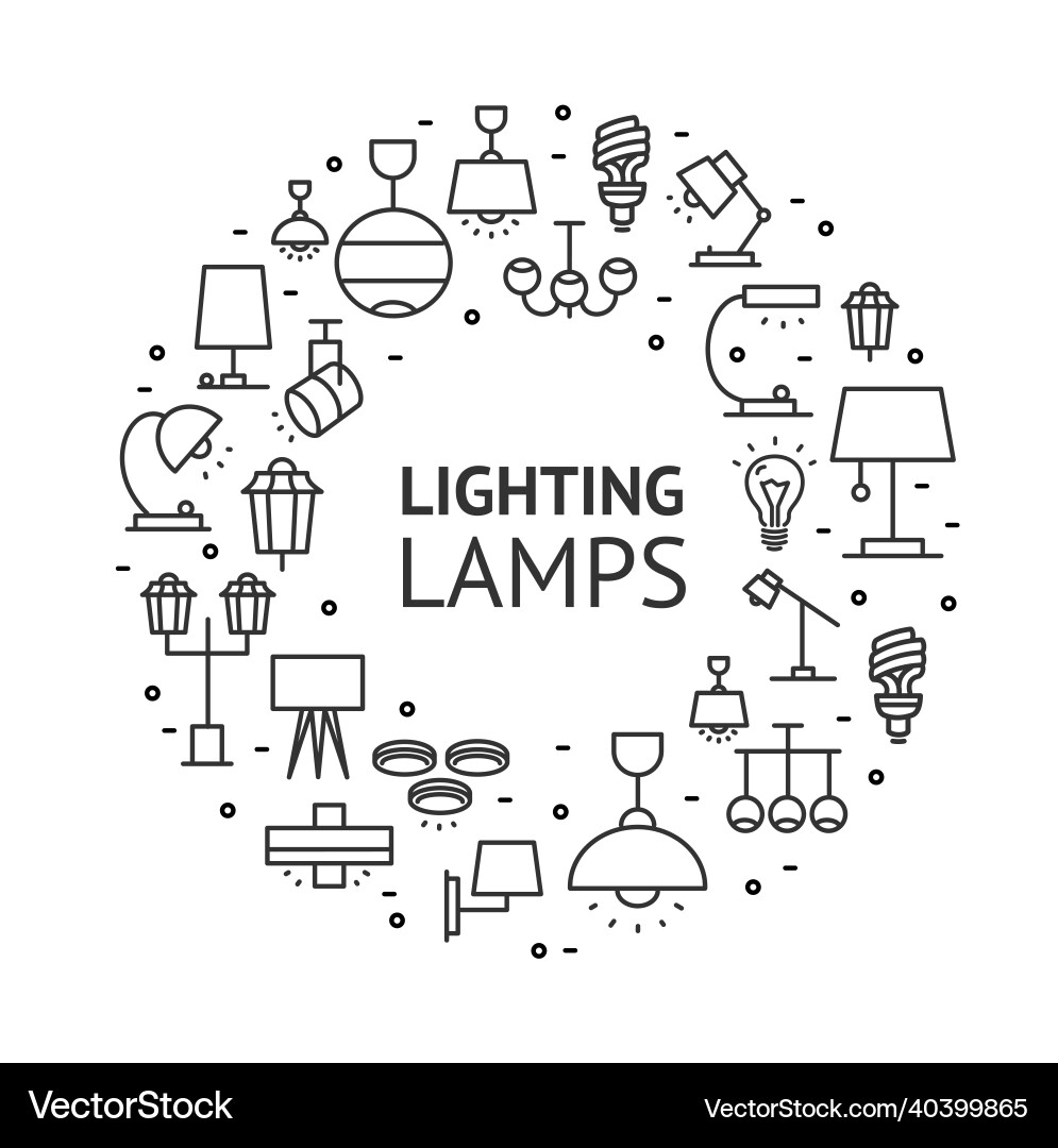 Lamp lighting round design template thin line icon