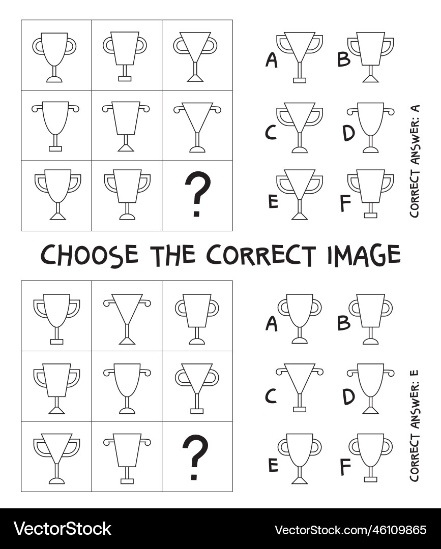 Logical tasks composed of award cup iq test Vector Image