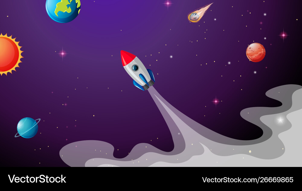 Rocket in space scene Royalty Free Vector Image