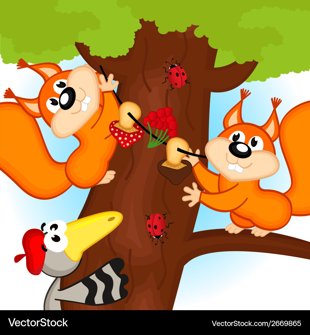 Squirrel in a Forest Tree Royalty Free Vector Image