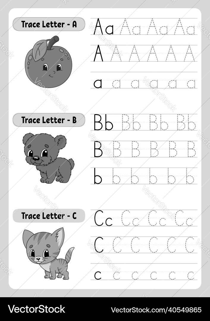 Writing letters tracing page practice sheet Vector Image