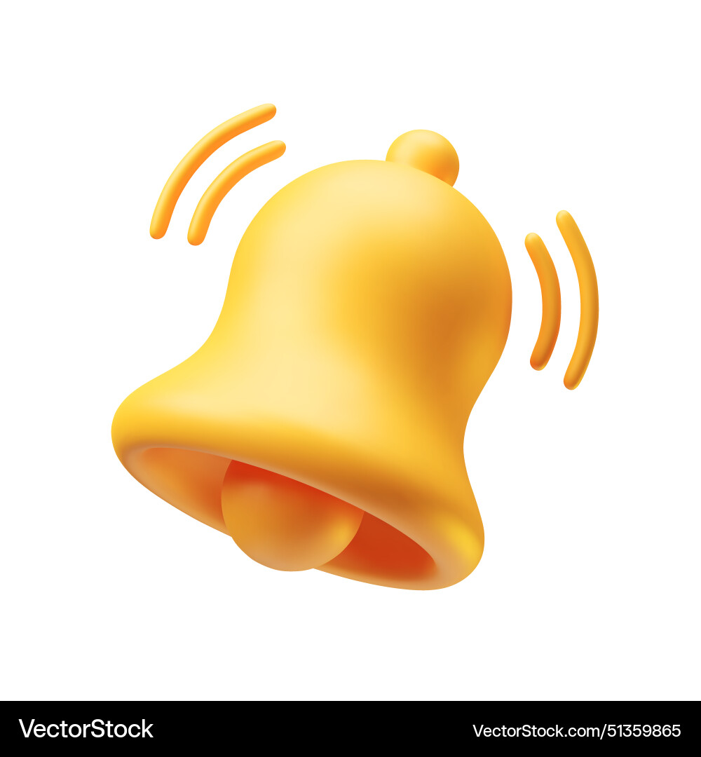 Yellow notification bell ringing icon 3d realistic