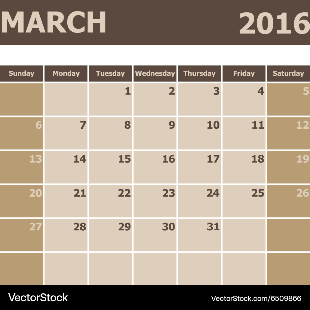 Calendar march 2016 week starts from sunday Vector Image