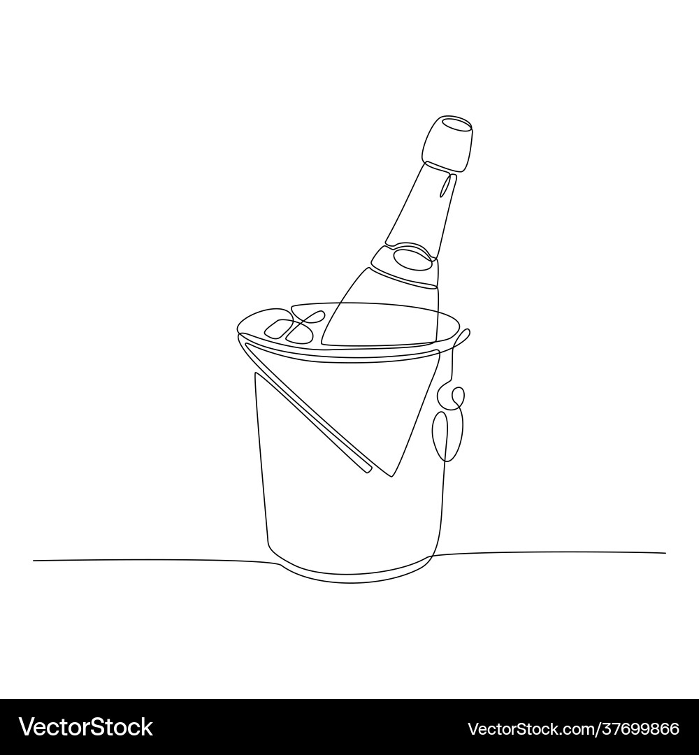 Continuous line drawing ice bucket with beer Vector Image