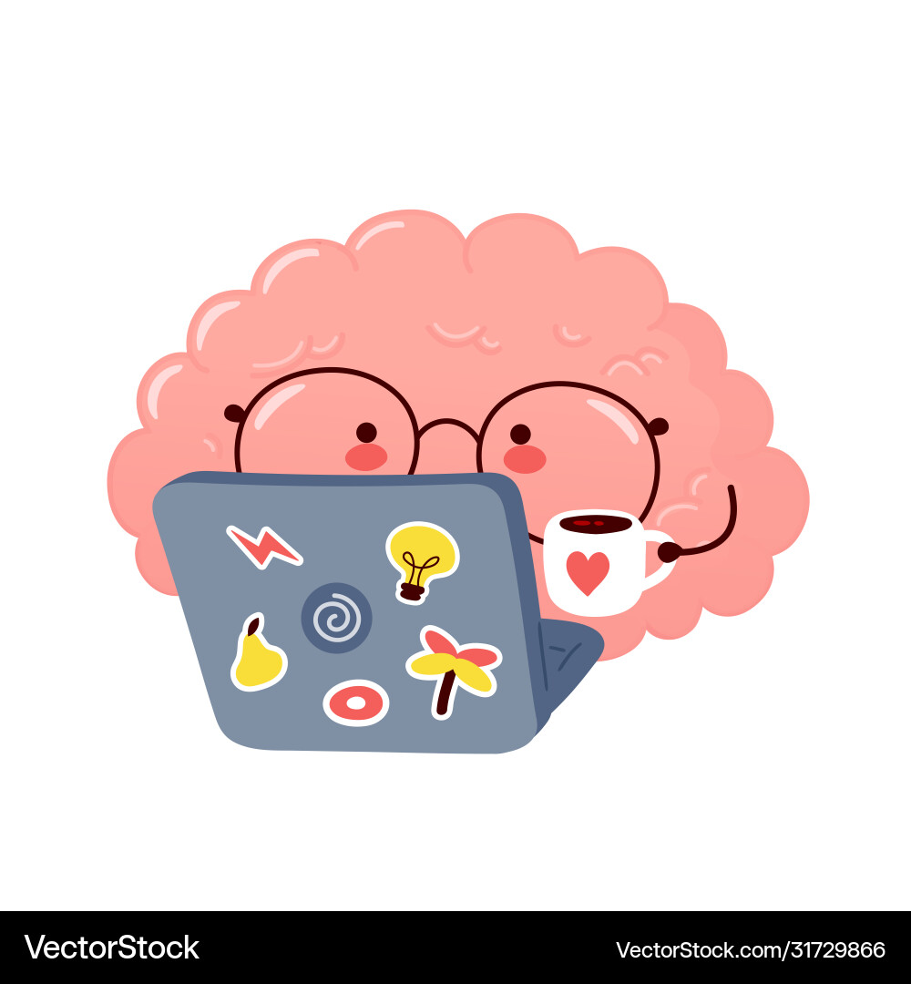 Cute brain work on notebook Royalty Free Vector Image