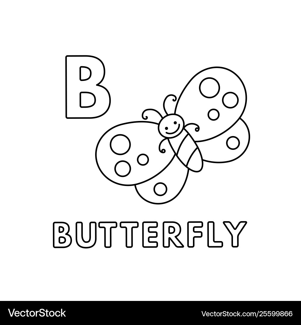 Cute cartoon animals alphabet butterfly Royalty Free Vector