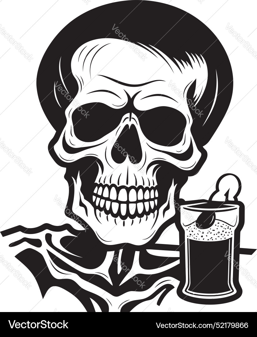 Drunken skeleton pouring artistry into black logo Vector Image