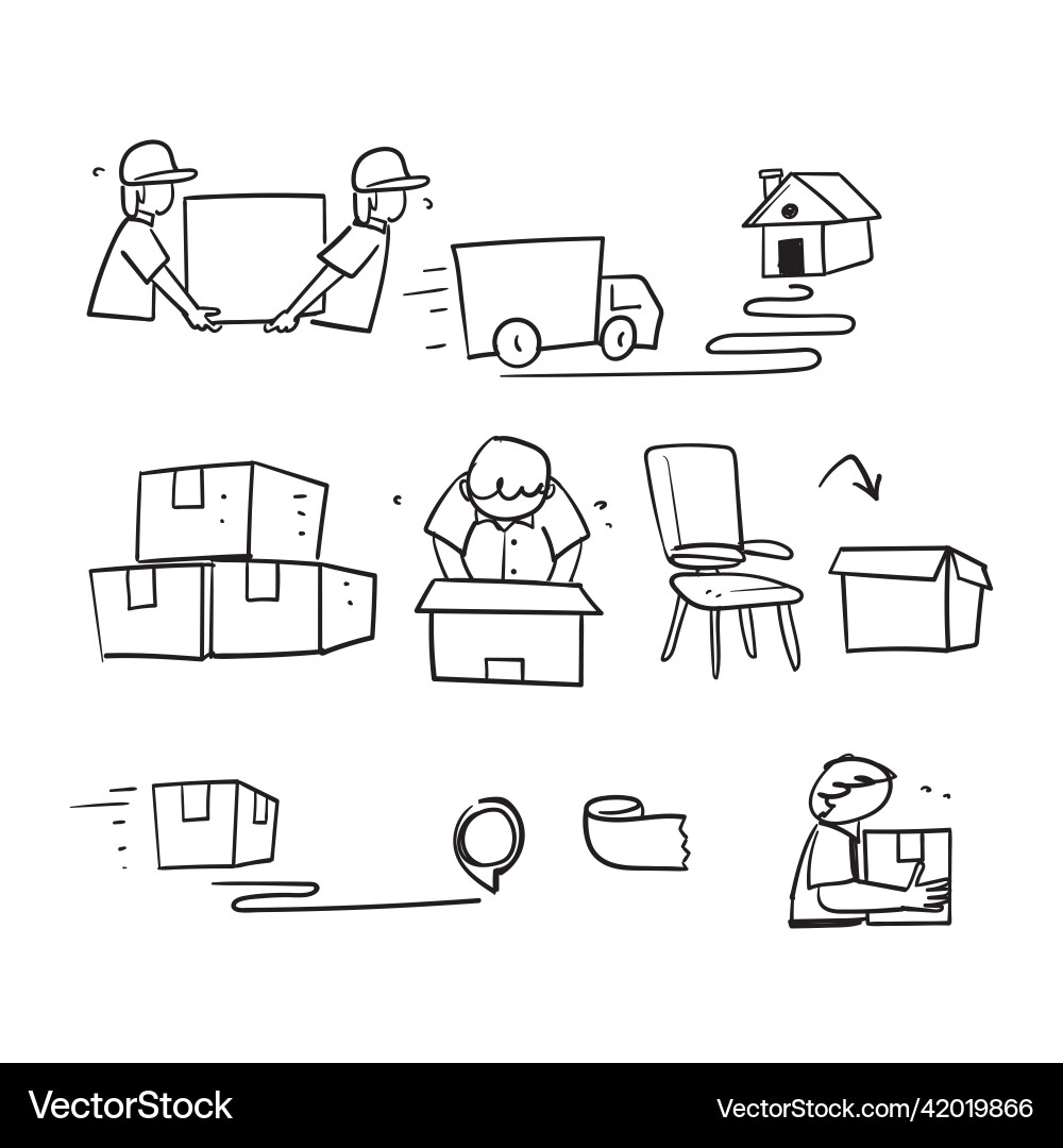 Hand drawn doodle simple set of moving service Vector Image