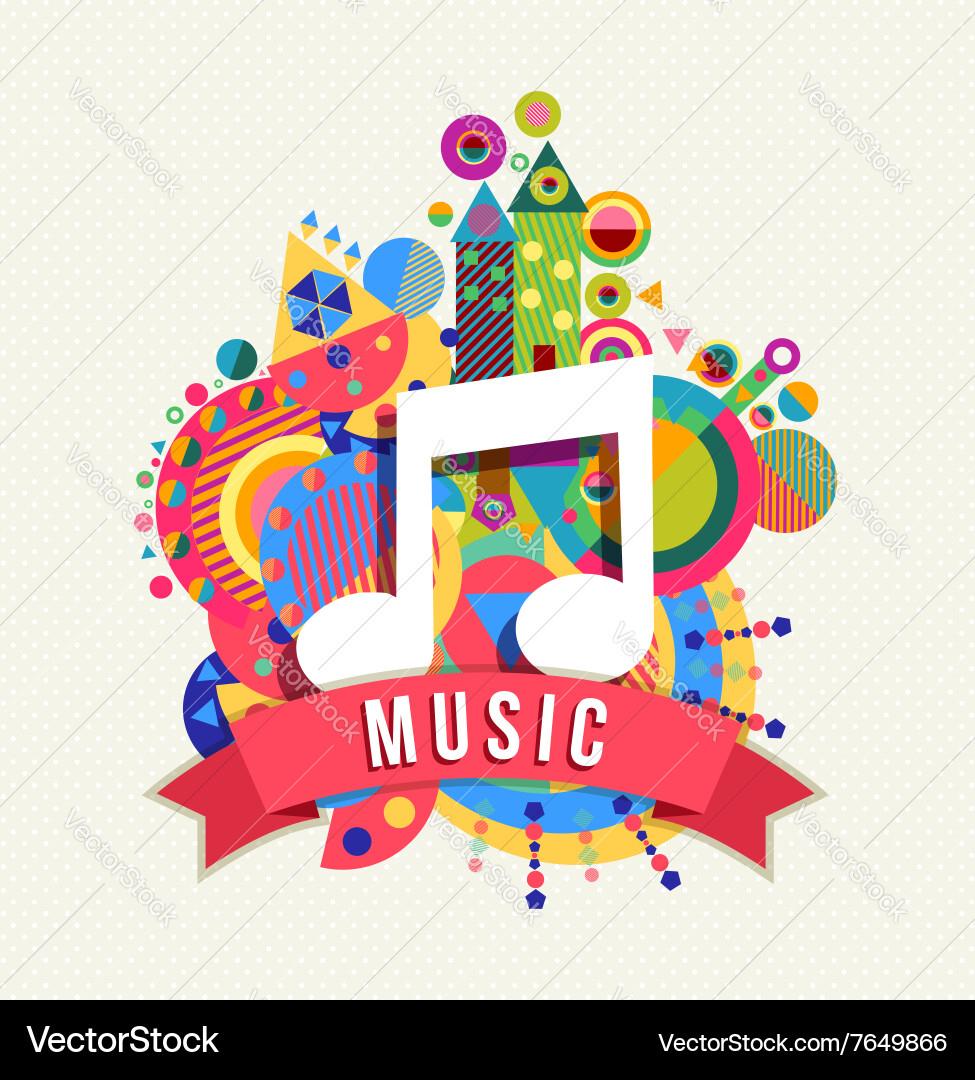 Music note icon audio label with color shapes Vector Image