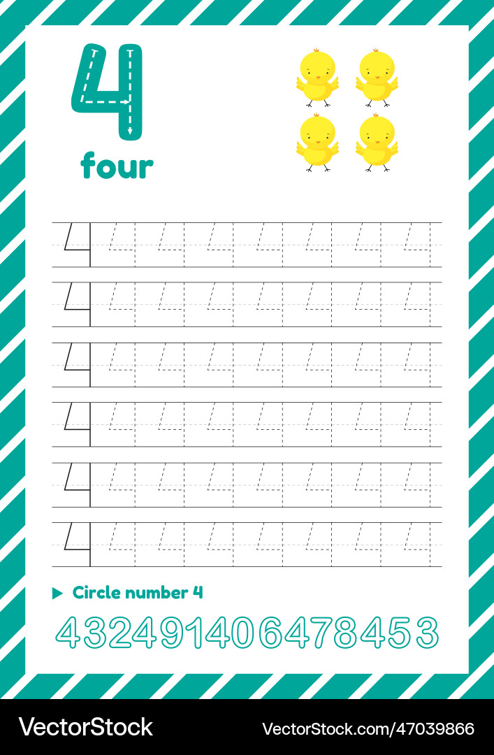 Number tracing worksheet for kids education Vector Image