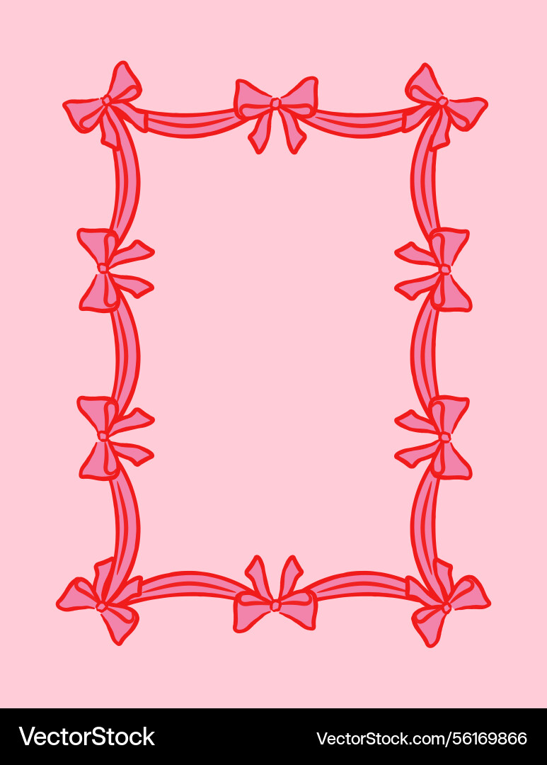Pink frame with red ribbon bows border Royalty Free Vector