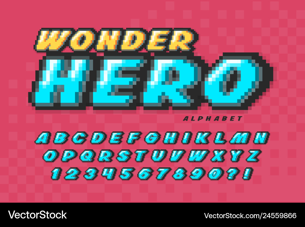 Pixel font design super hero style Royalty Free Vector Image