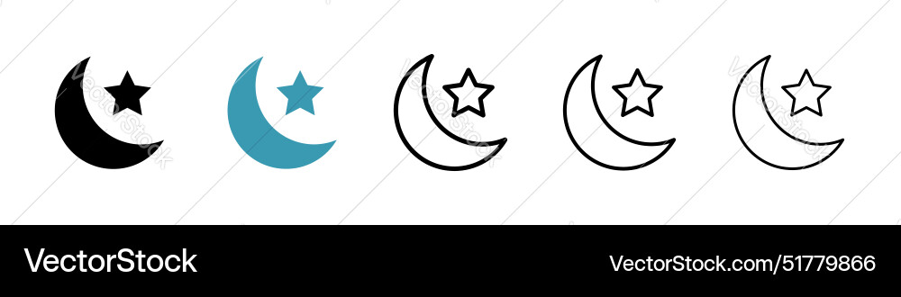 Star and crescent line icon set Royalty Free Vector Image