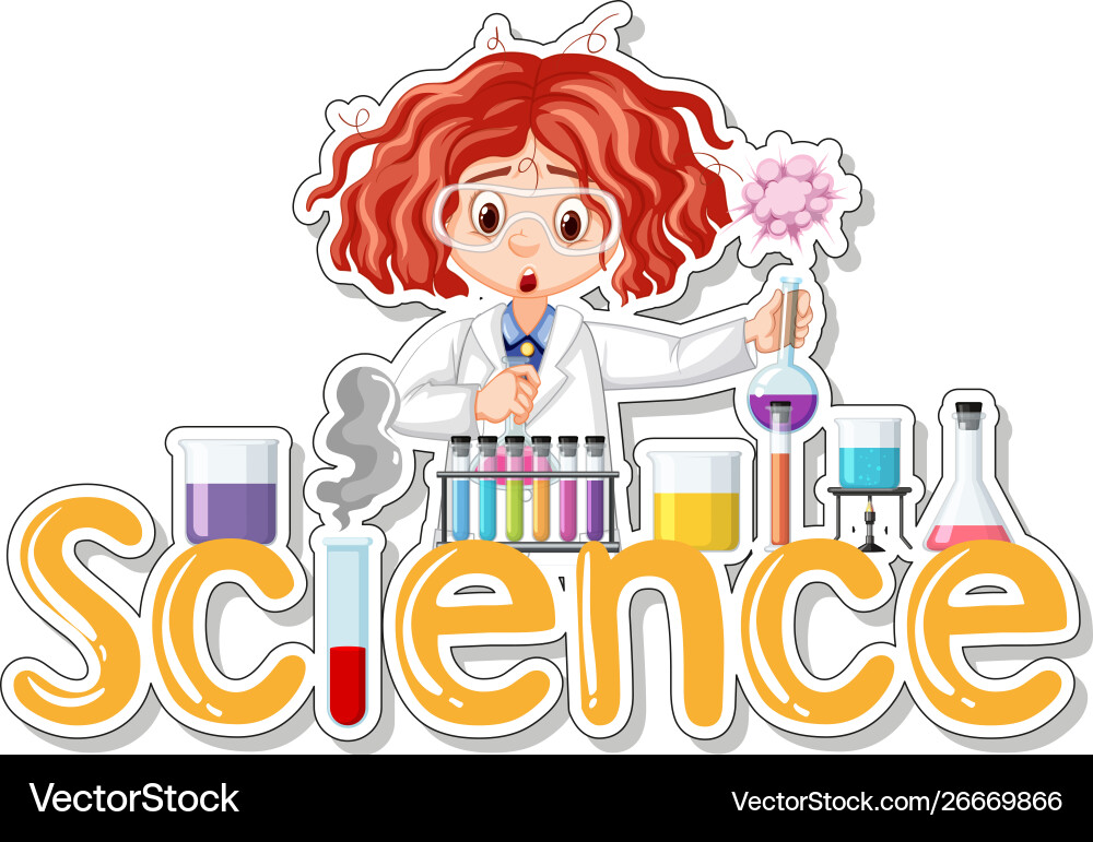 Sticker design with scientist doing experiment Vector Image