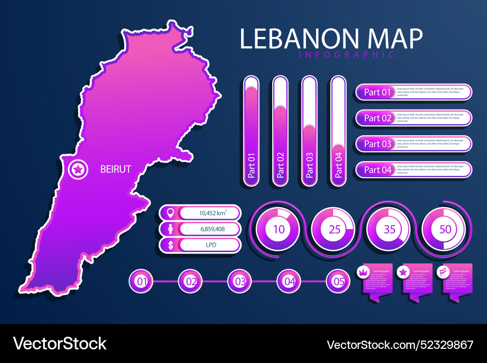 Detailed gradient lebanon map Royalty Free Vector Image