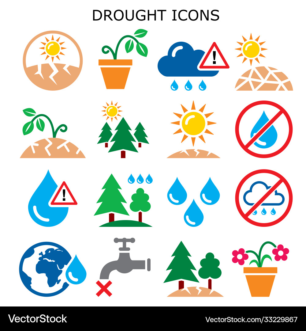 Drought & Water Scarcity Icons Royalty Free Vector Image
