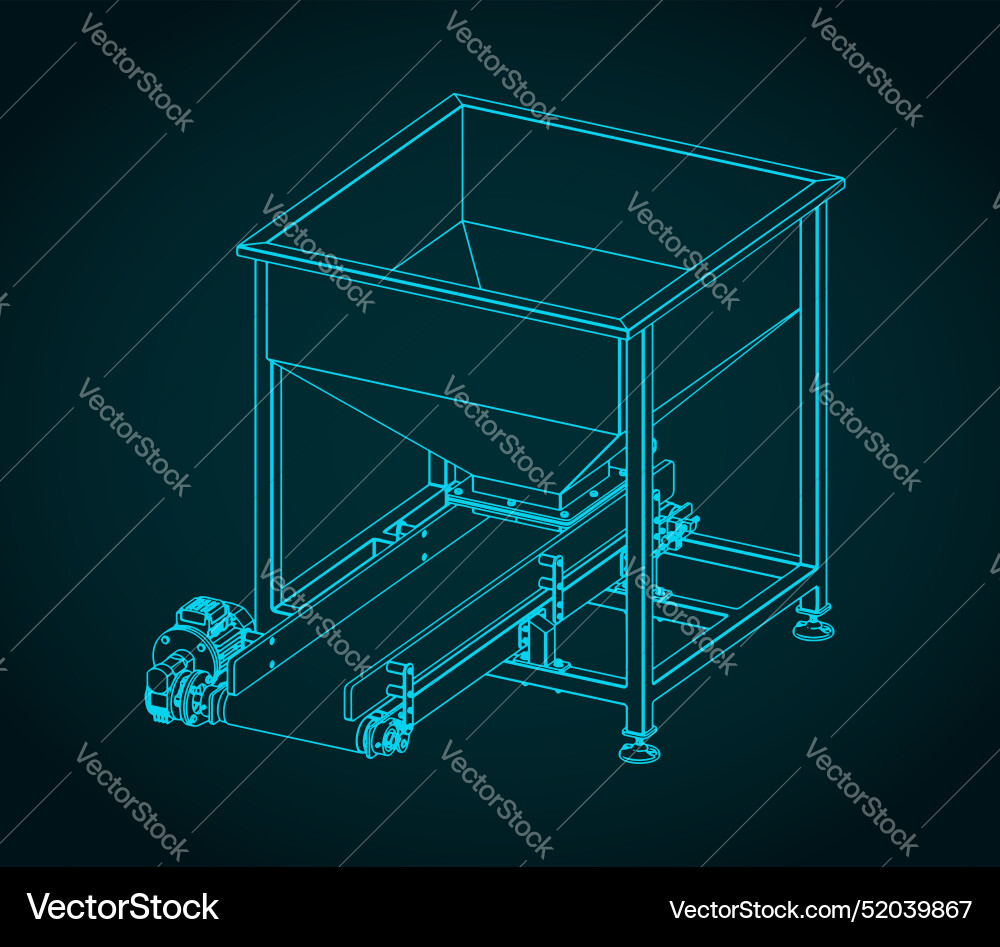 Feeding hopper with belt conveyor technical Vector Image