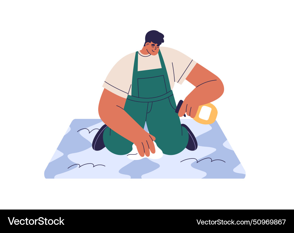 Professional cleaner cleaning washing carpet Vector Image