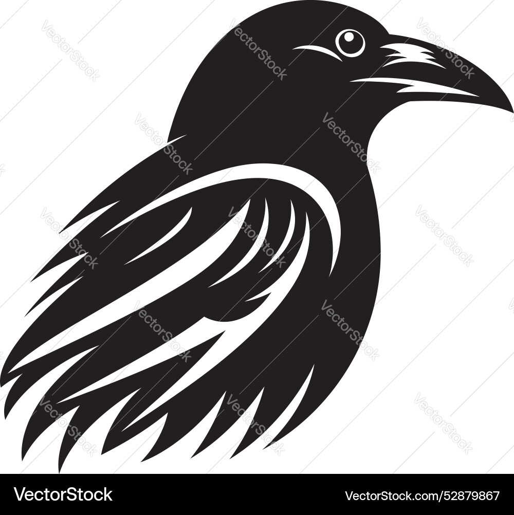 Raven silhouette monogram minimalistic black bird Vector Image
