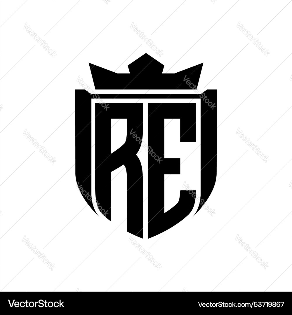 Re logo with shield shape geeometric crown Vector Image