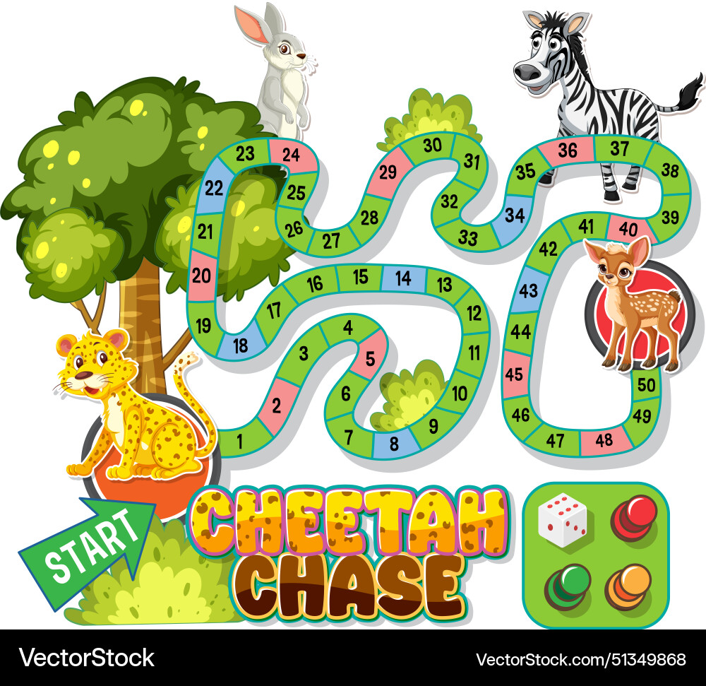 Animal-themed board game with colorful paths Vector Image