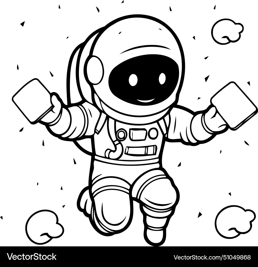 Astronaut running with two dumbbells Royalty Free Vector
