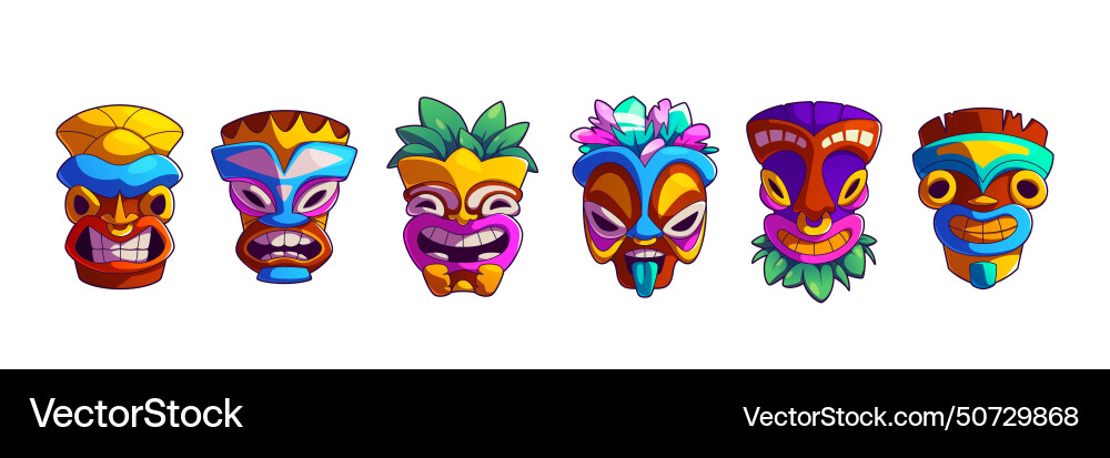 Cartoon tiki mask collection Royalty Free Vector Image