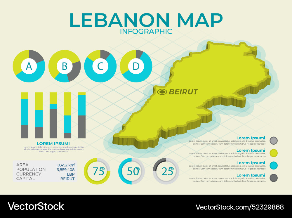 Detailed isometric lebanon map Royalty Free Vector Image