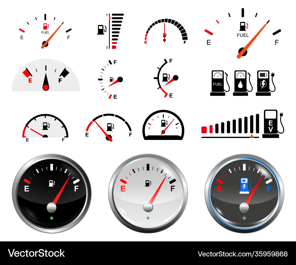 Fuel Gauge Scales & Energy Indicators Vector Image