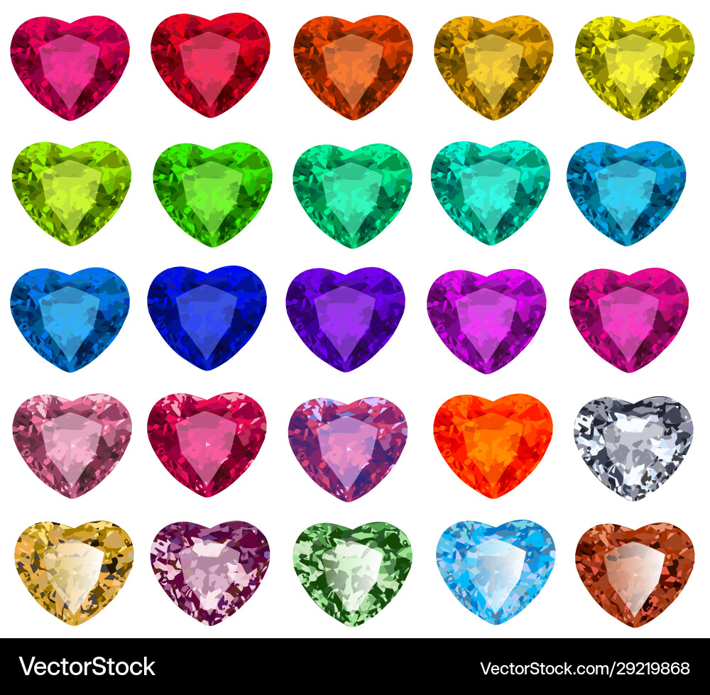Set cut gemstones with heart in different Vector Image