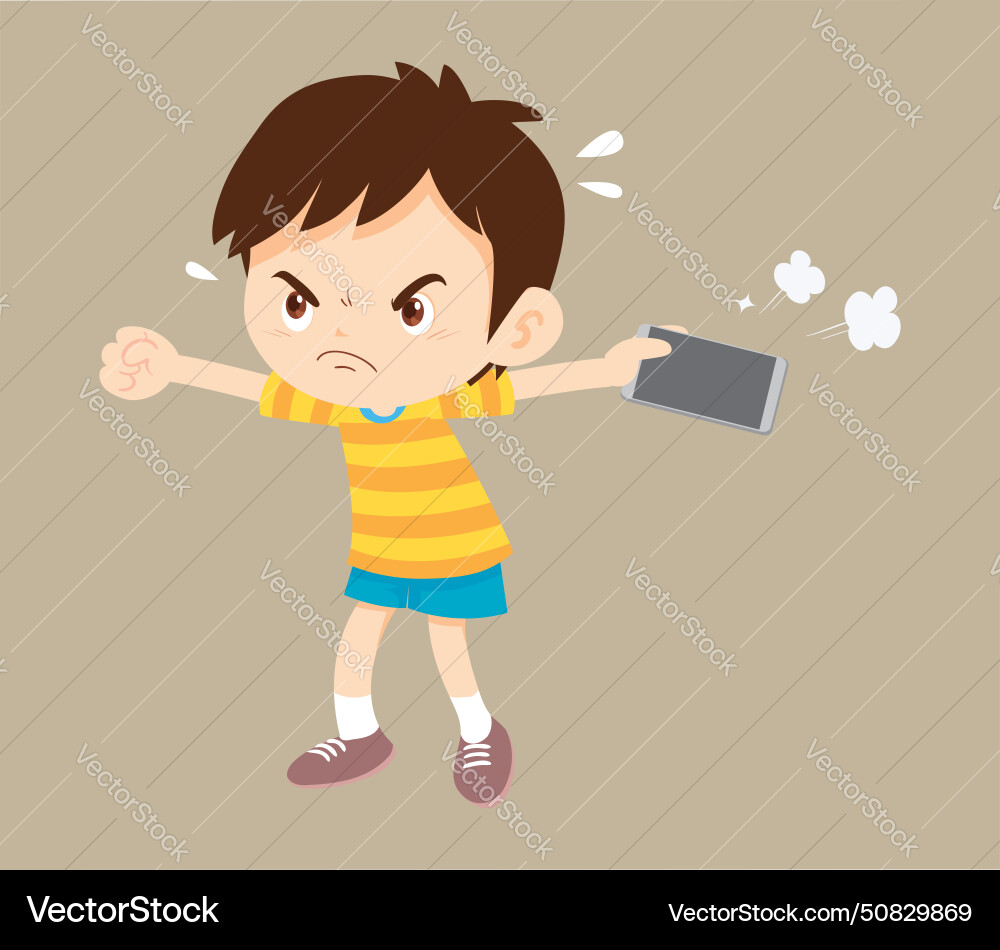 Crying angry kid addicted mobile phone 06 Vector Image