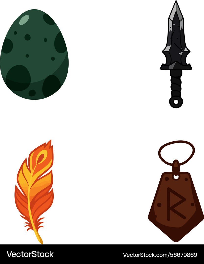 Dragon egg spear orange feather and rune pendant Vector Image