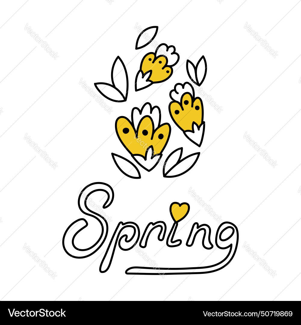 Flowers and lettering spring cute spring icon in Vector Image