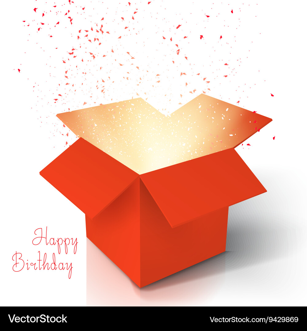 Happy birthday realistic magic open box Royalty Free Vector